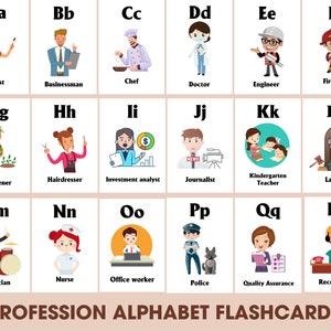 Profession Alphabet Flashcards Printable Jobs, ABC Occupation ...
