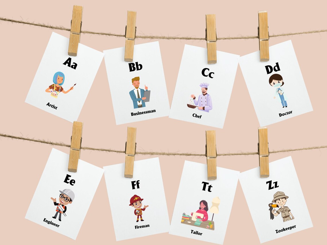 Profession Alphabet Flashcards Printable Jobs ABC Occupation - Etsy