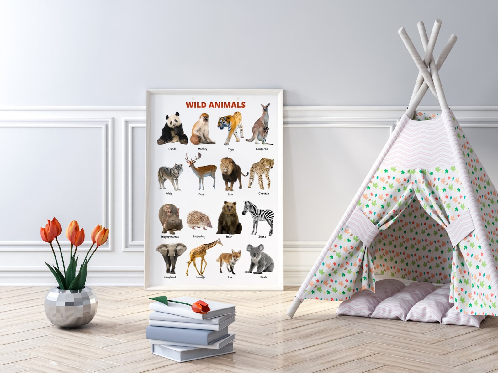 WILD Animals Poster With Real Pictures Animal Portrait Print - Etsy