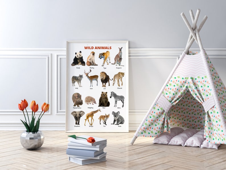 WILD Animals Poster With Real Pictures Animal Portrait Print - Etsy