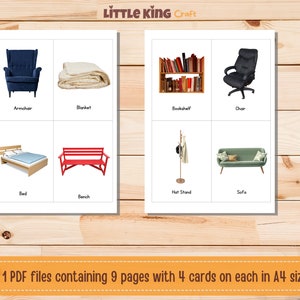 FURNITURE Real Pictures Flashcards, Montessori Materials, Household ...