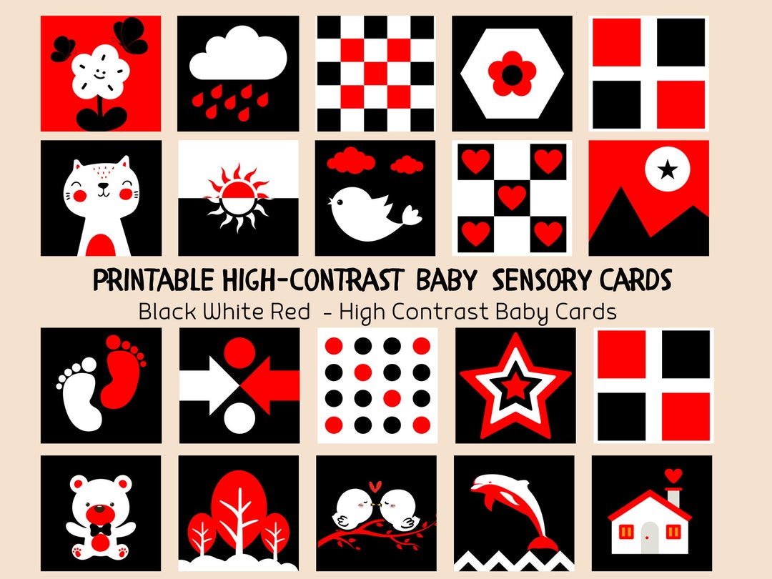 High Contrast Sensory Flashcards, Black White and Red Flashcards ...