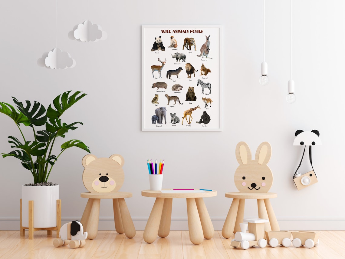 WILD Animals Poster With Real Pictures, Animal Portrait Print ...