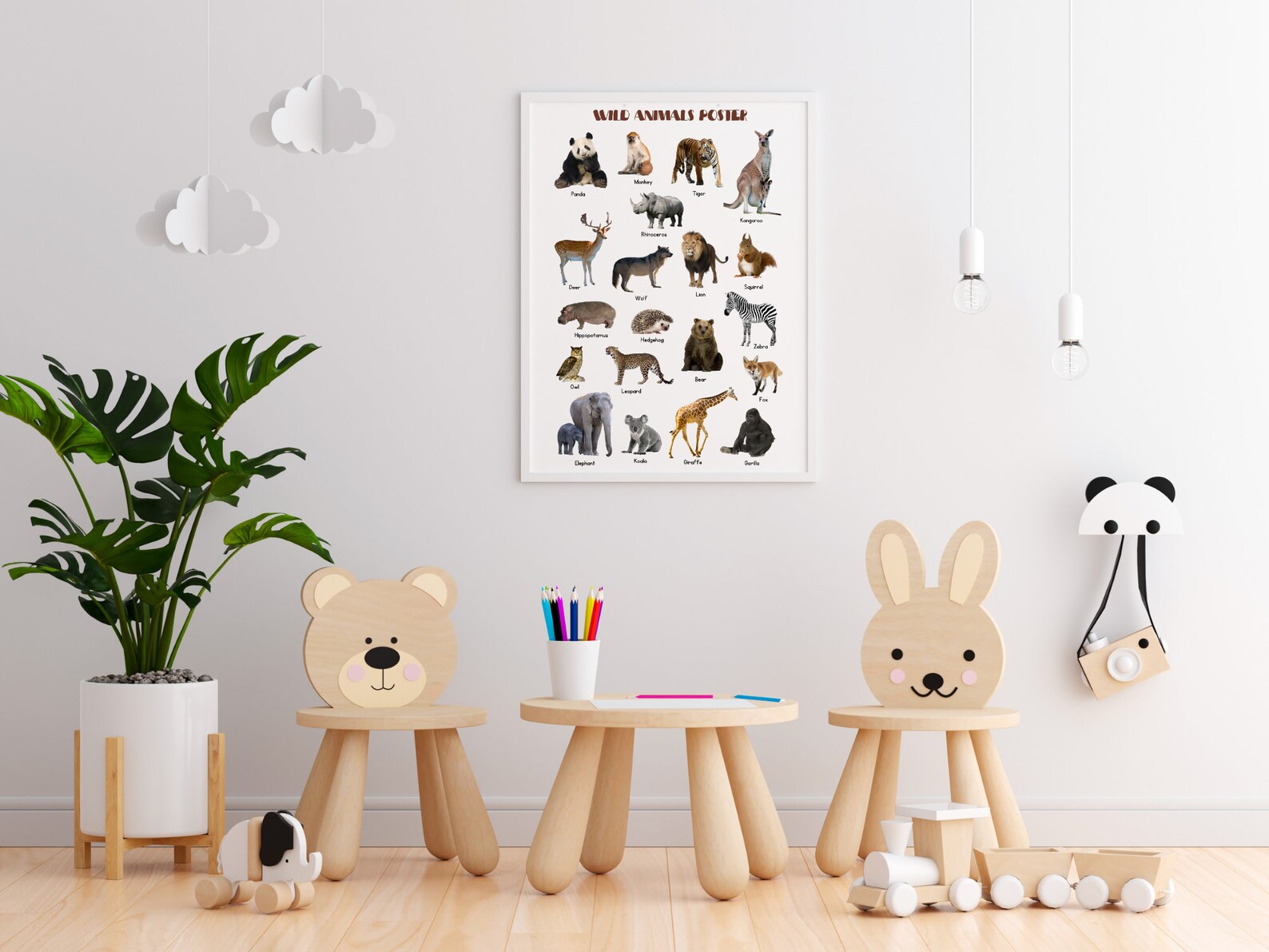 WILD Animals Poster With Real Pictures, Animal Portrait Print ...