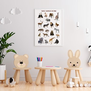 WILD Animals Poster With Real Pictures, Animal Portrait Print ...