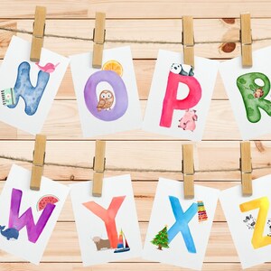 Montessori Alphabet Flashcards Printable, Watercolor ABC Flashcards ...