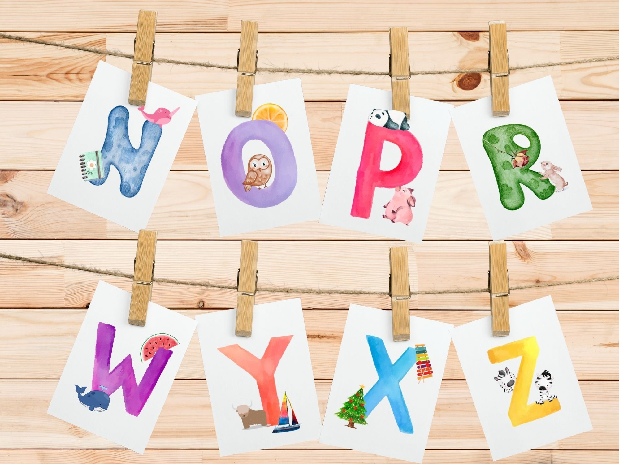 Montessori Alphabet Flashcards Printable, Watercolor ABC Flashcards ...