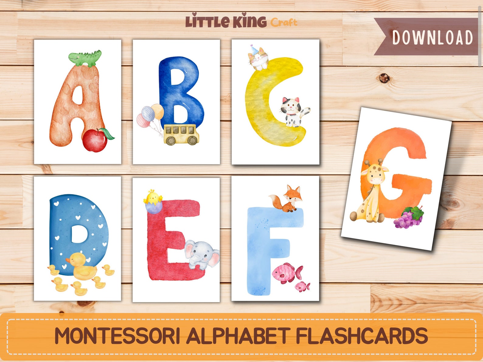 Montessori Alphabet Flashcards Printable, Watercolor ABC Flashcards ...