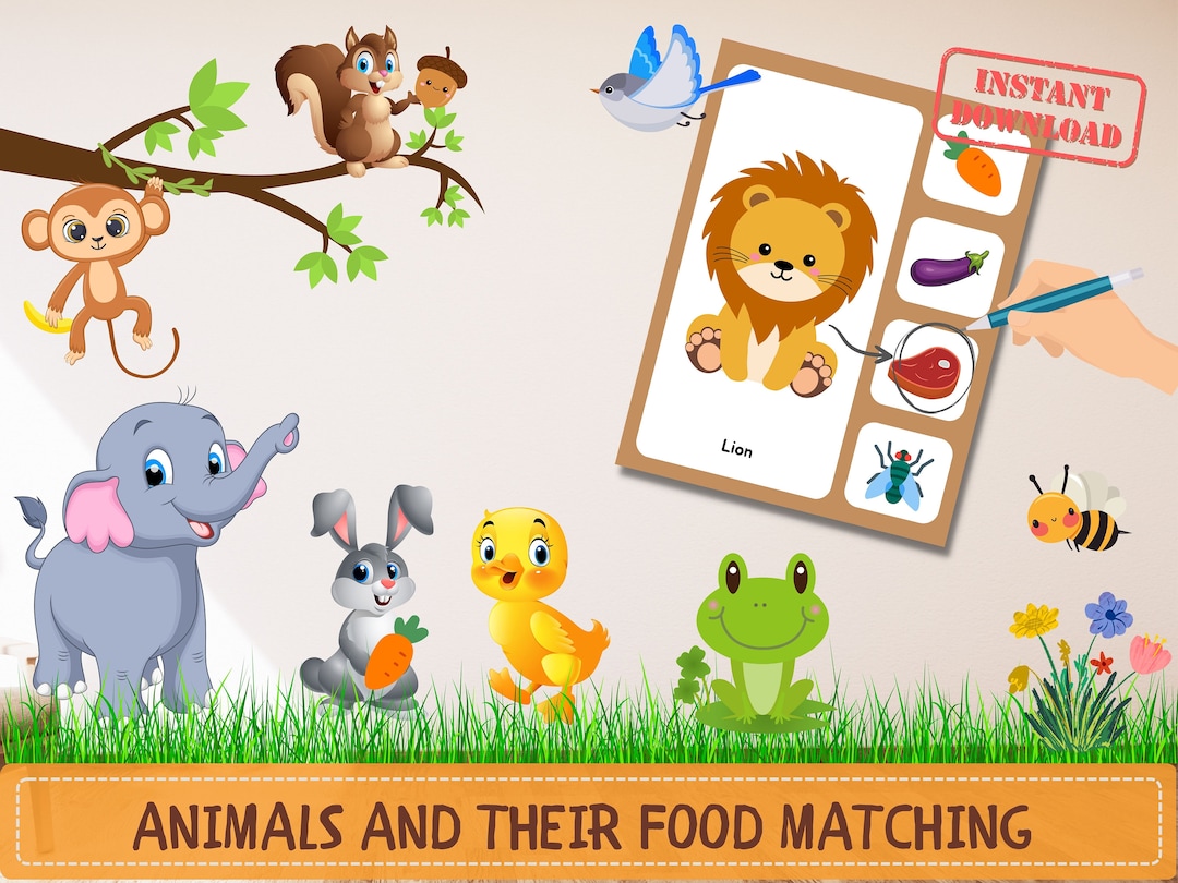 Animals and Their Food Matching Activity, Fine Motor Skills, Animals ...
