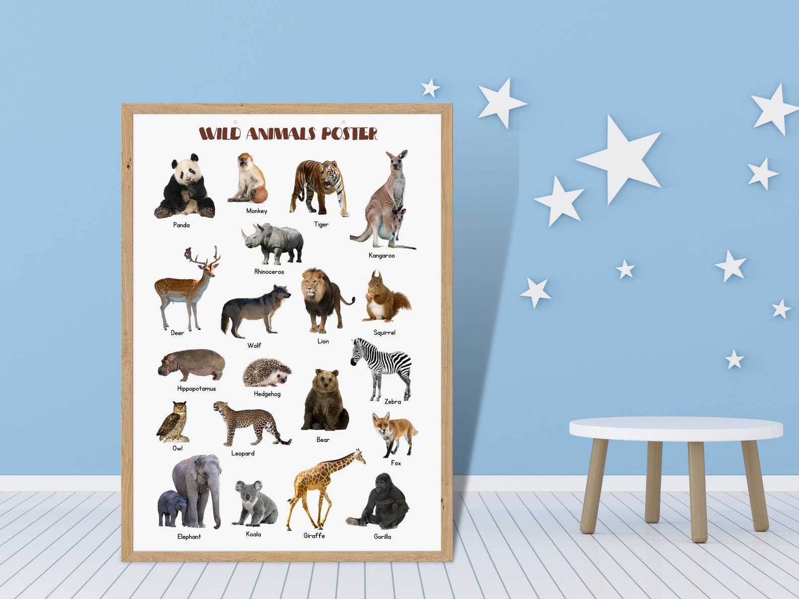 WILD Animals Poster With Real Pictures, Animal Portrait Print ...