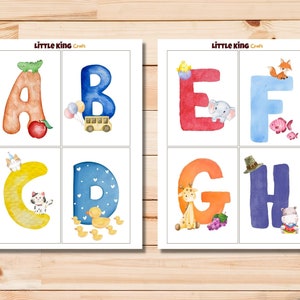 Montessori Alphabet Flashcards Printable, Watercolor ABC Flashcards ...
