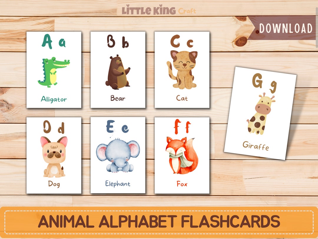 Animal Alphabet Flashcards With Pictures, Cute Animal Flashcards ...