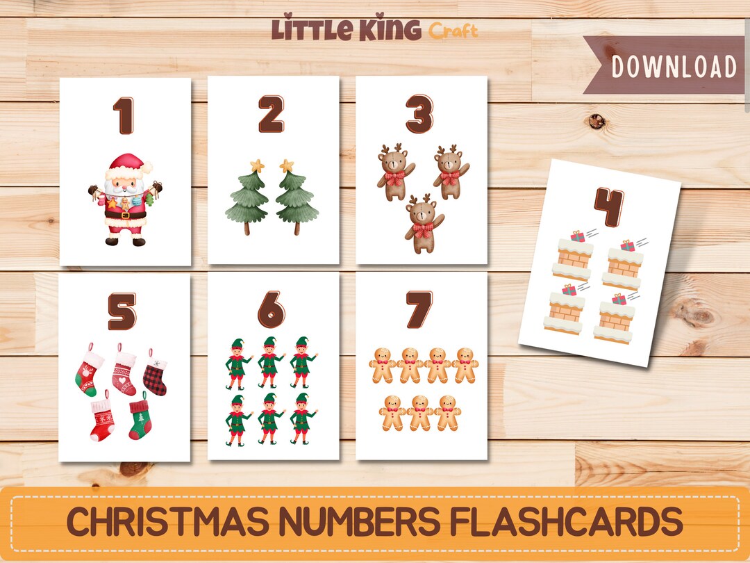 Christmas NUMBER FLASHCARDS, Christmas Counting Flash Cards, Printable ...