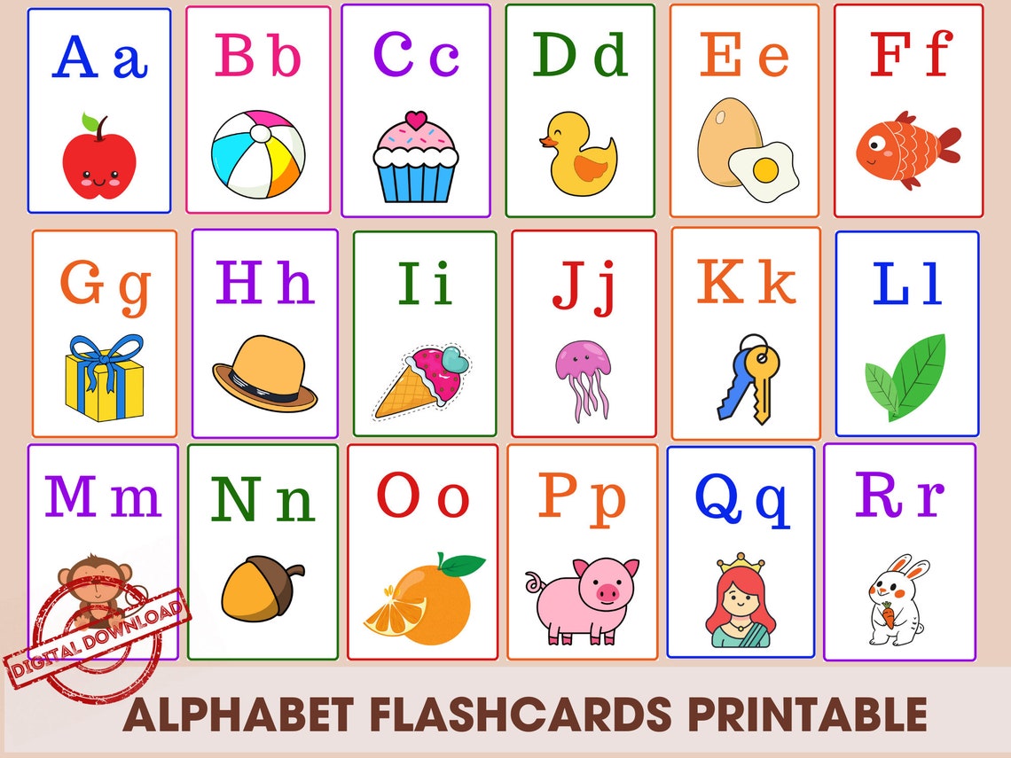 Alphabet Flashcards Printable ABC Learning Cards Alphabet - Etsy