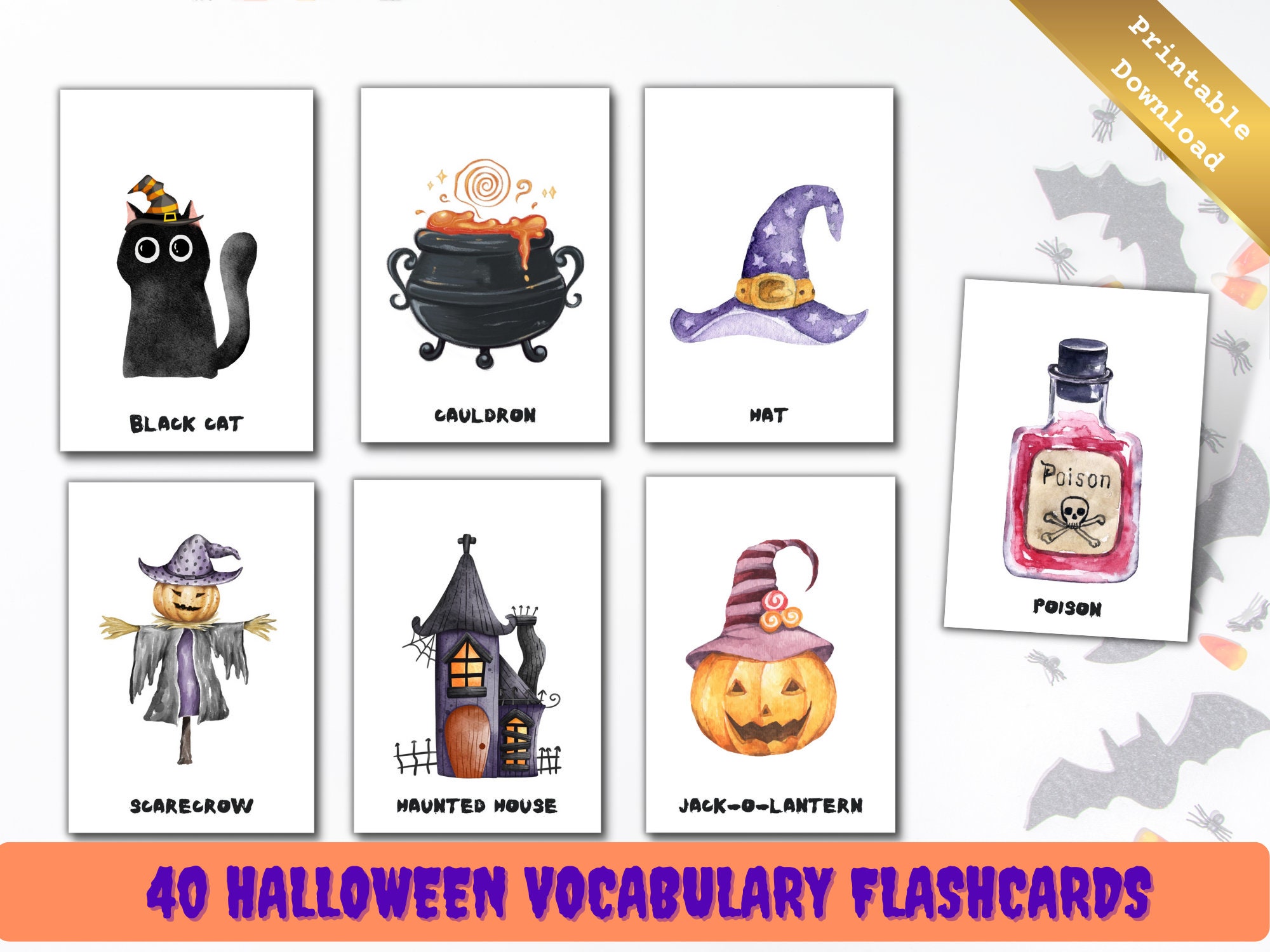 HALLOWEEN Vocabulary Flashcards Printable, Nomenclature Flashcards ...