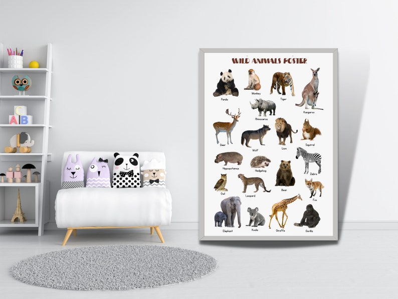 WILD Animals Poster With Real Pictures, Animal Portrait Print ...