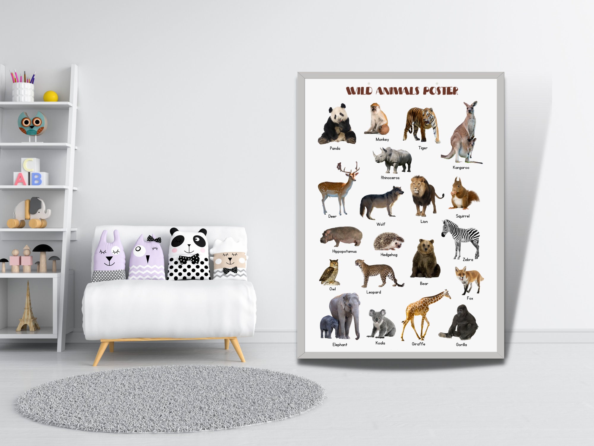 WILD Animals Poster With Real Pictures, Animal Portrait Print ...