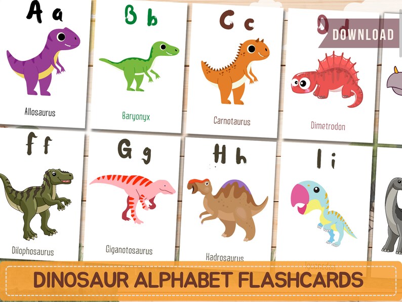 Dinosaur Alphabet Flashcards, Nomenclature Flashcards, Toddler Alphabet ...