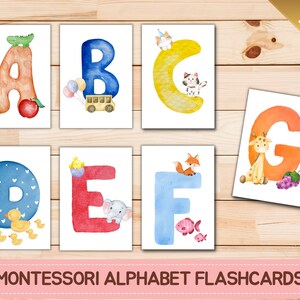 Montessori Alphabet Flashcards Printable Watercolor ABC - Etsy
