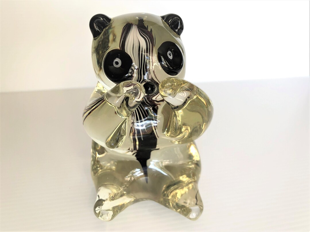 Vintage Clear Hand-blown Crystal Glass Panda Bear Sculpture Paperweight ...