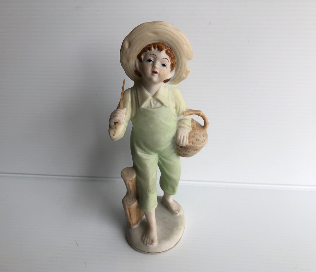 Vintage Ucagco China Figurine, Ceramic Hand Painted Boy With Fishing ...