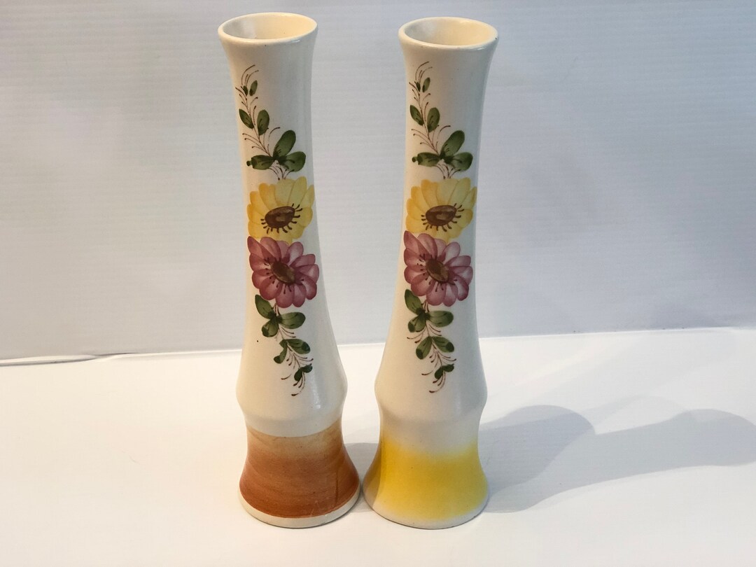 Vintage Pair of Sado Ceramic Bud Vases, Floral Satin Glaze Made in ...