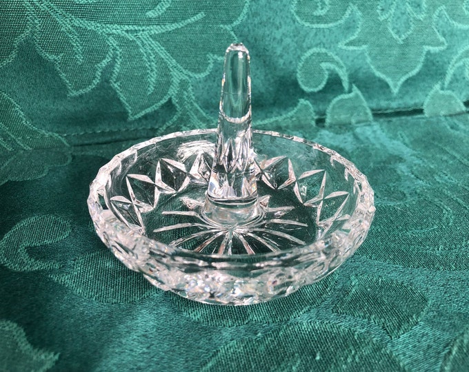 Vintage Crystal Glass Ring Dish Holder, Clear Glass Trinket and Ring ...