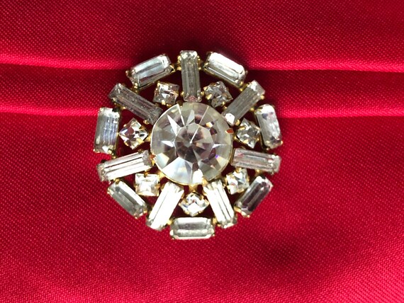 Vintage Clear Rhinestone Brooch Circular with Gold-to… - Gem