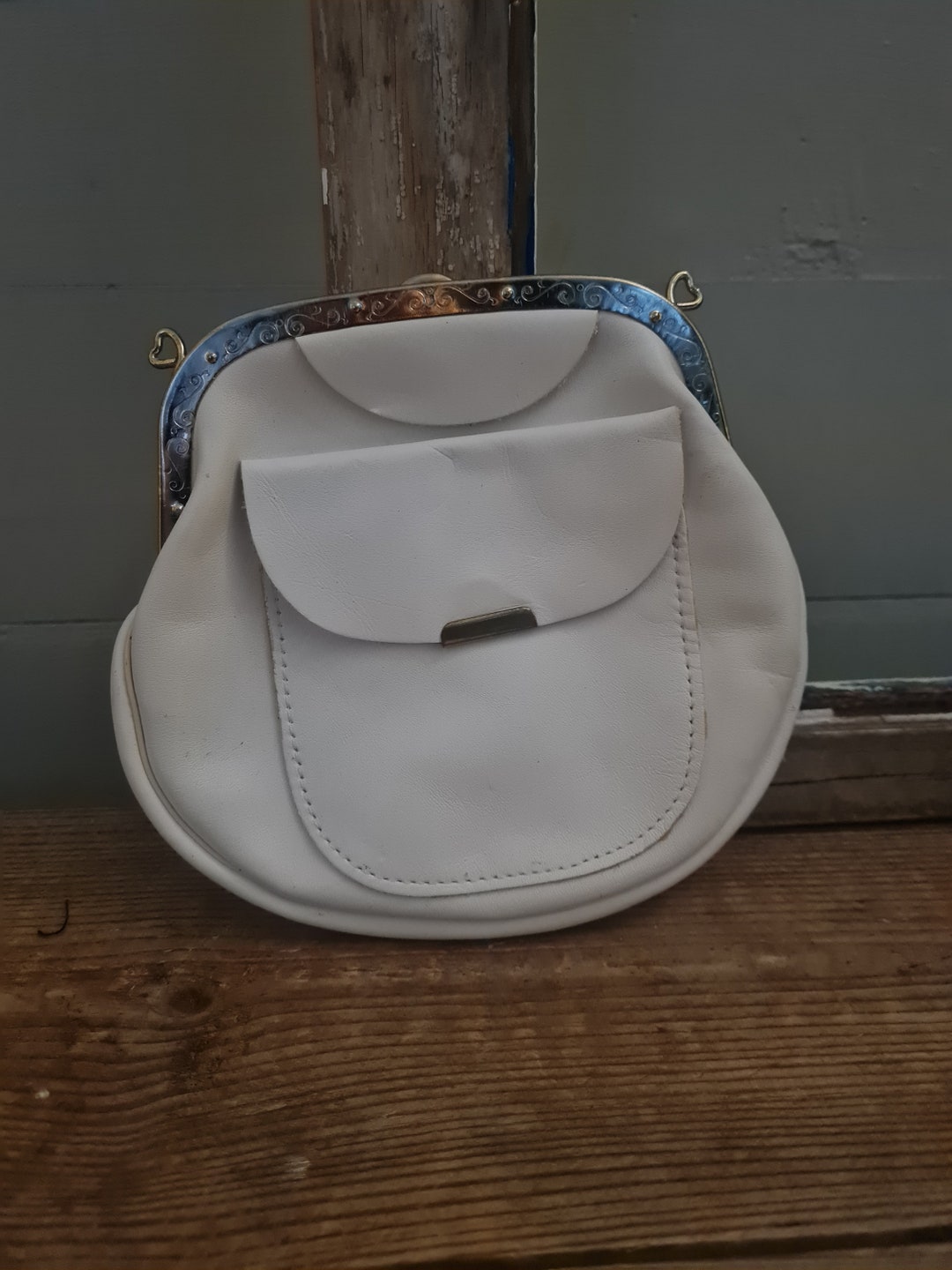 White Leather Pouch, Kiss Lock Pouch, Retro Pouch - Etsy