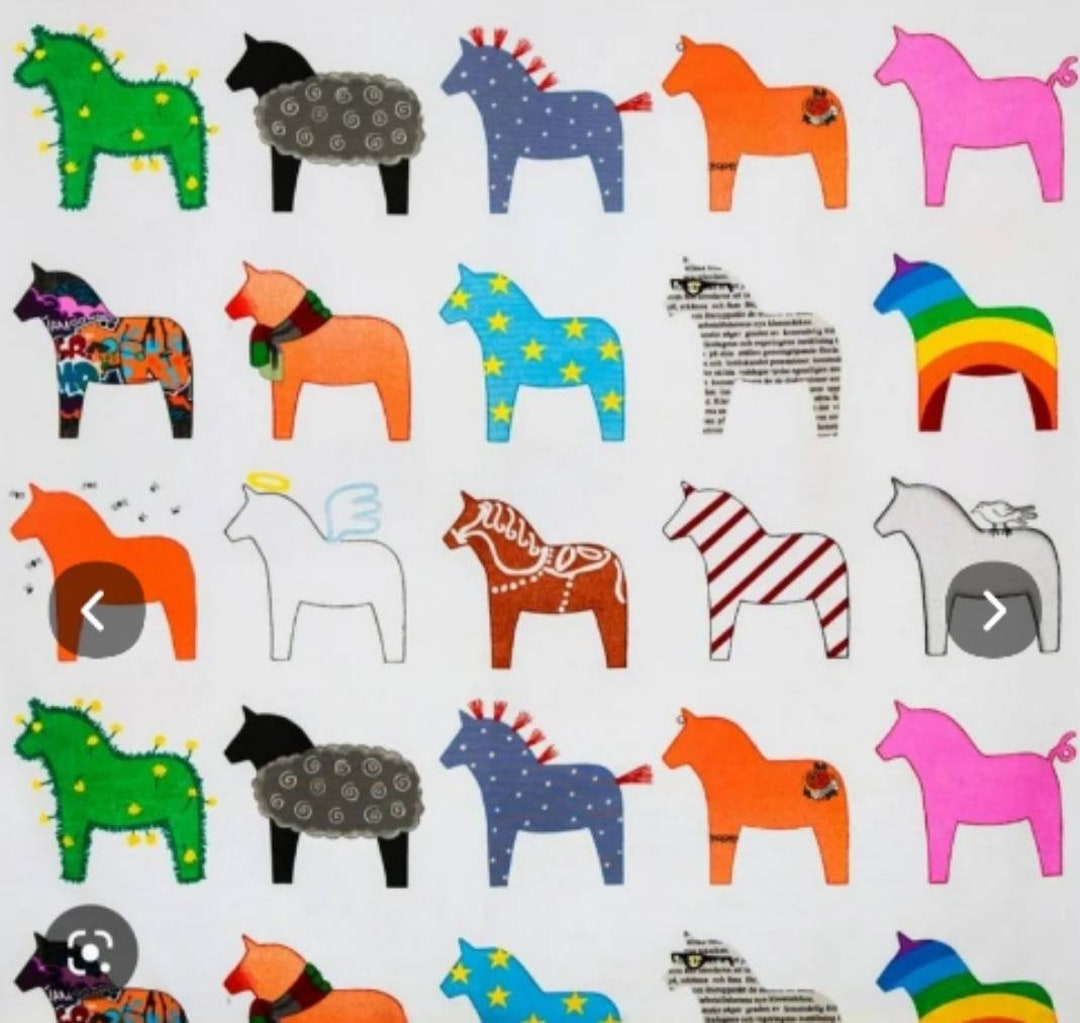 Vintage Ikea Fabric: Heavy Canvas With Dala Horse Print - Etsy
