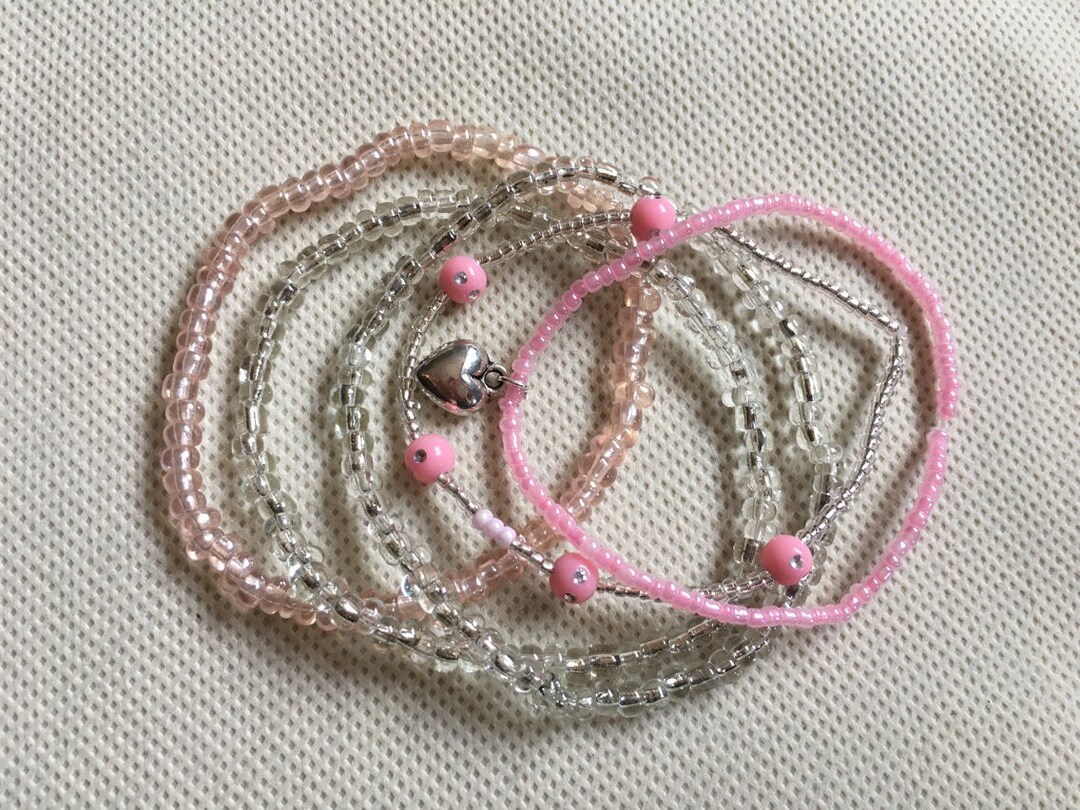 Fancy Elastic Bracelets in Pink and Transparent Colors - Etsy