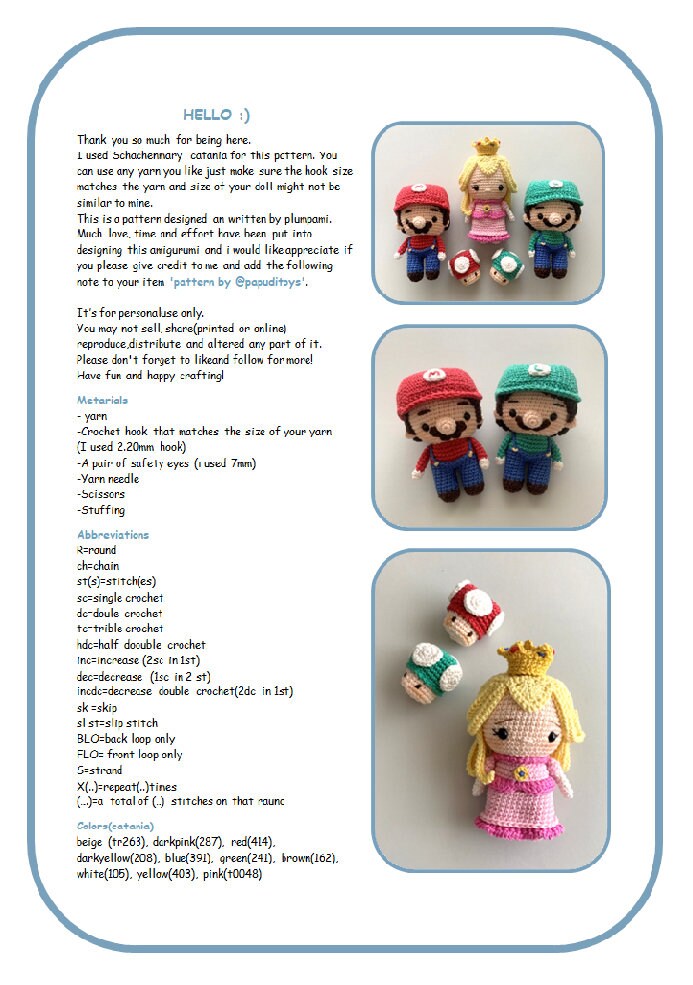 Pdf Pattern Mario Bros/mario Bros Characters Crochet Pdf - Etsy Canada