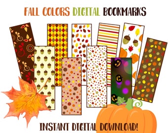Fall Bookmarks, Autumn Bookmarks, Printable Bookmarks, Digital ...