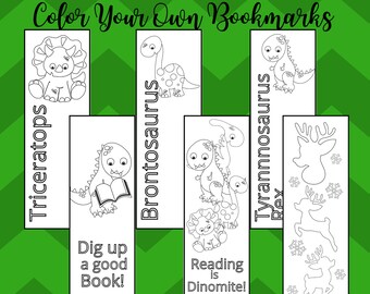 Dinosaur Coloring Bookmarks for Kids, Printable Bookmarks to Color ...