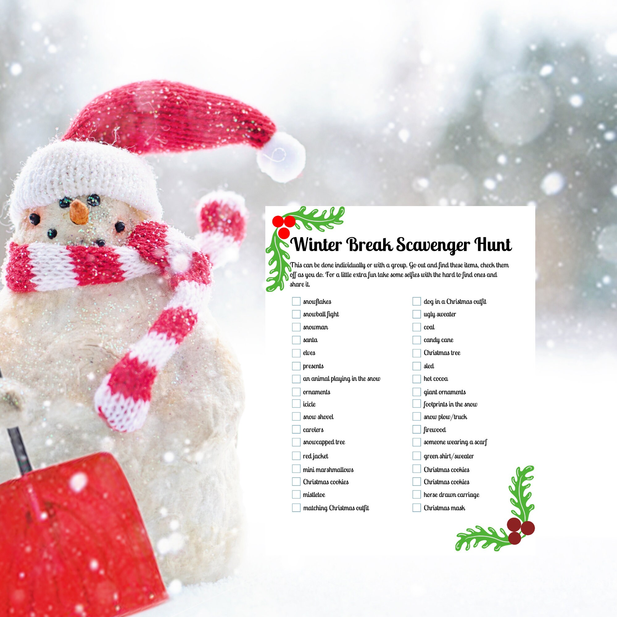 Winter Break Scavenger Hunt Printable List, Scavenger Hunt With Family ...