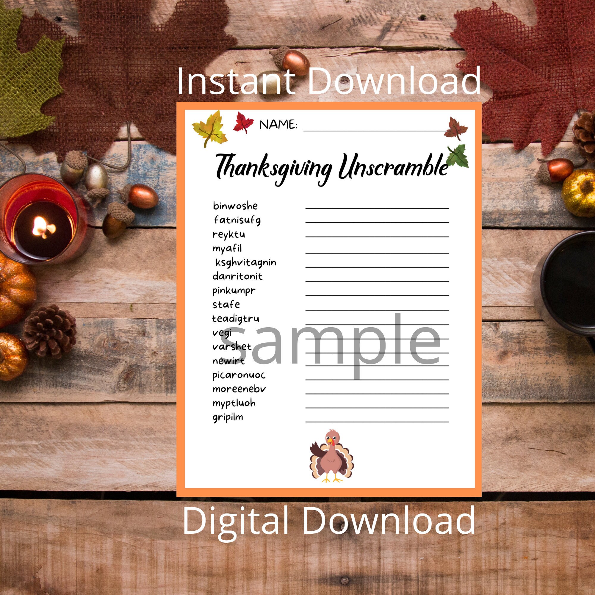 Thanksgiving Unscrambler Worksheet. Guess the Words. Thanksgiving ...