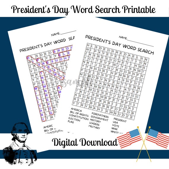 President's Day Word Search Printable for Kids Word | Etsy