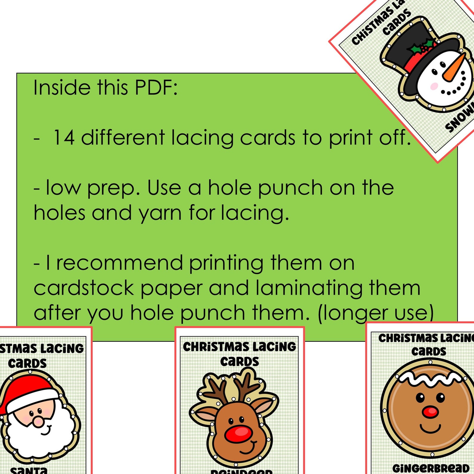 Christmas Lacing Cards, Lacing Card Printable, Christmas Activities for ...