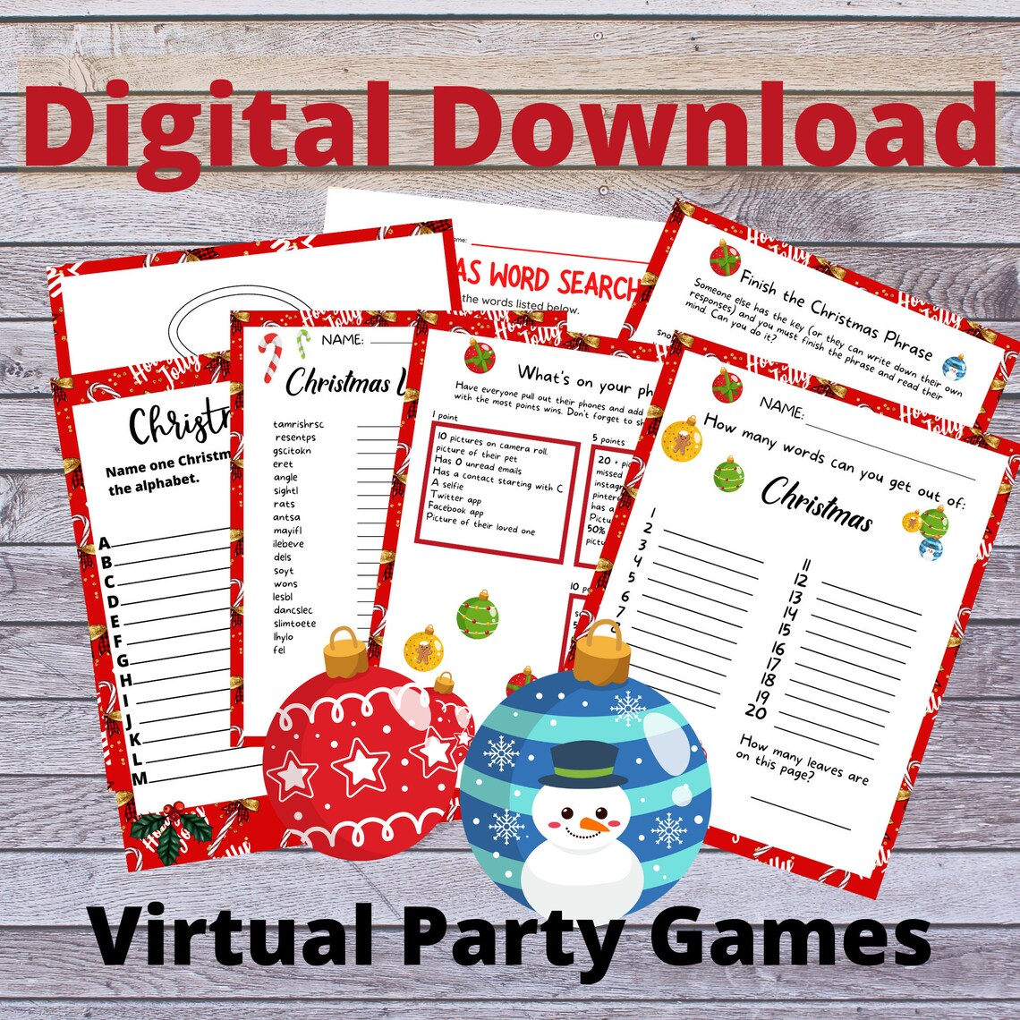 Virtual Christmas Party Pack Printables, Virtual Christmas Games ...