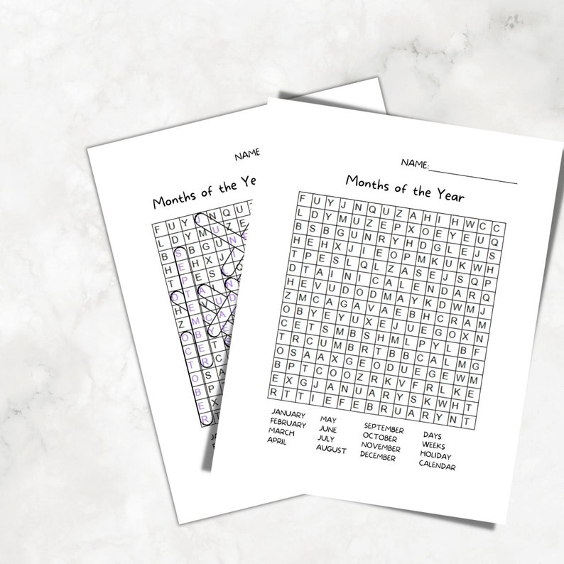 Month of the Year Word Search, Printable for Kids, Month Word Search ...