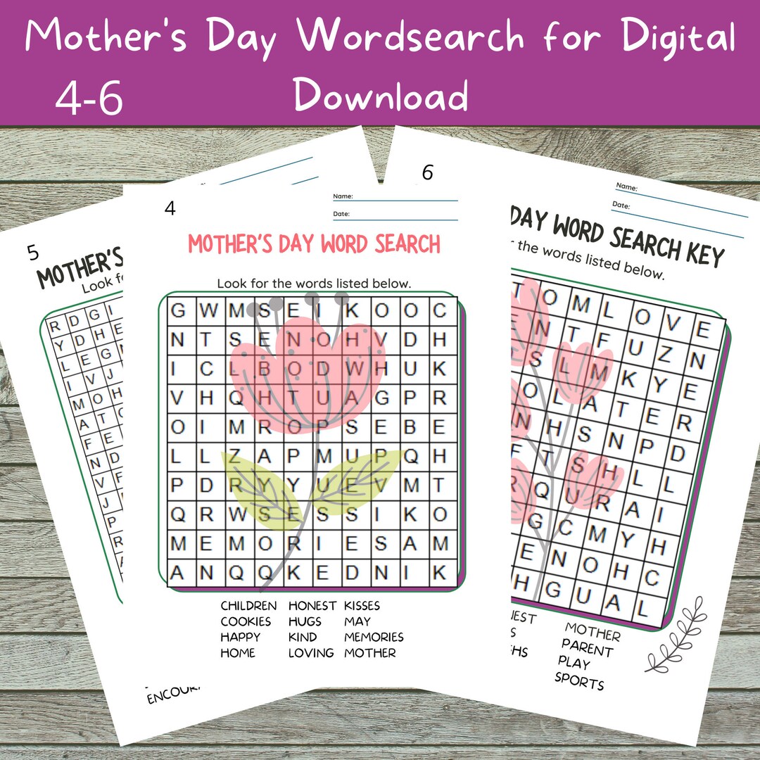 Mother's Day Word Search Game Word Search Printable for - Etsy