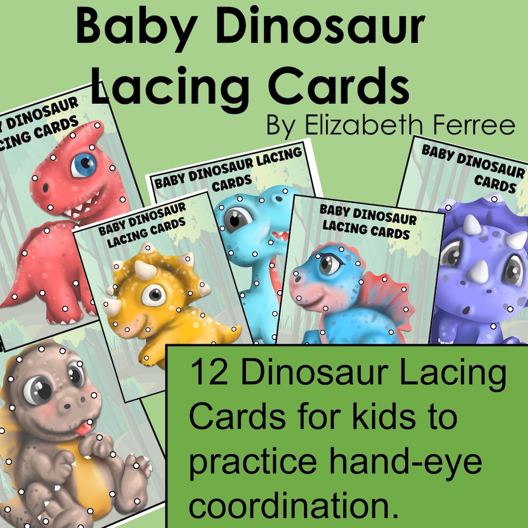 Cute Dinosaur Lacing Cards for Preschoolers. Tying Toy for Toddlers ...