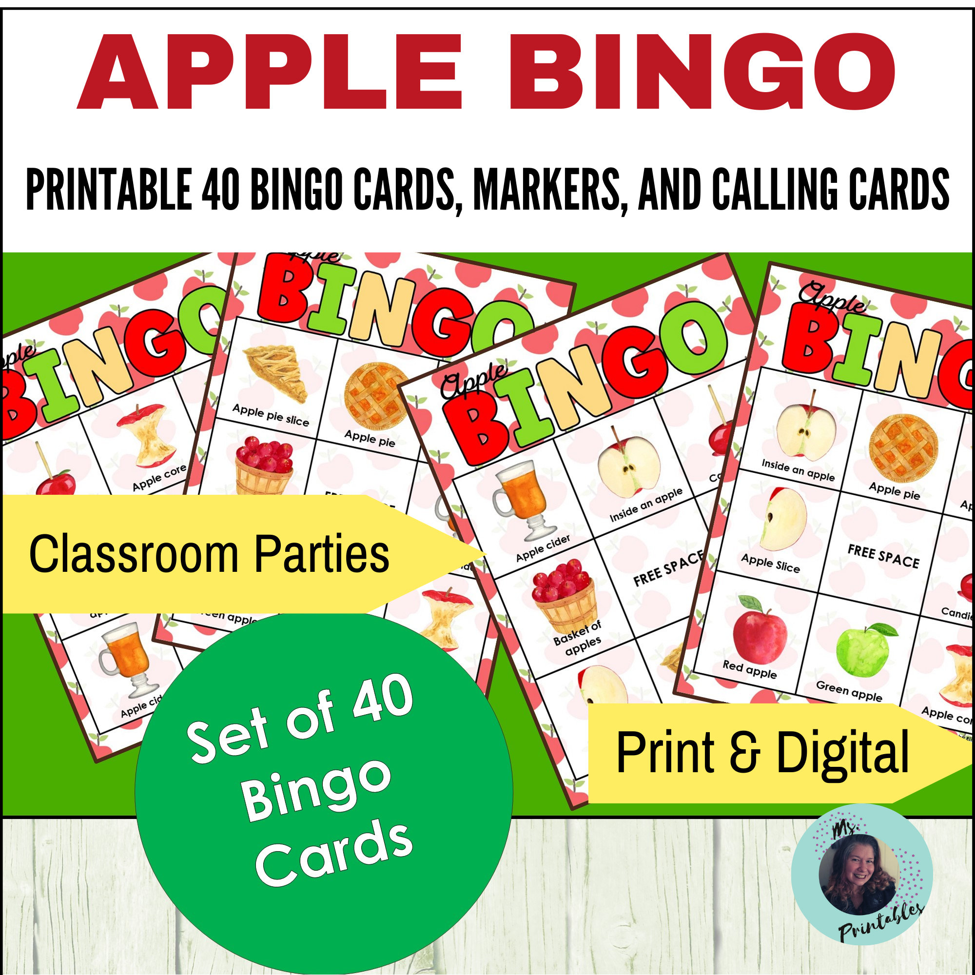 Apple Bingo, Bingo Printable Game, Apple-themed Activity, Classroom ...