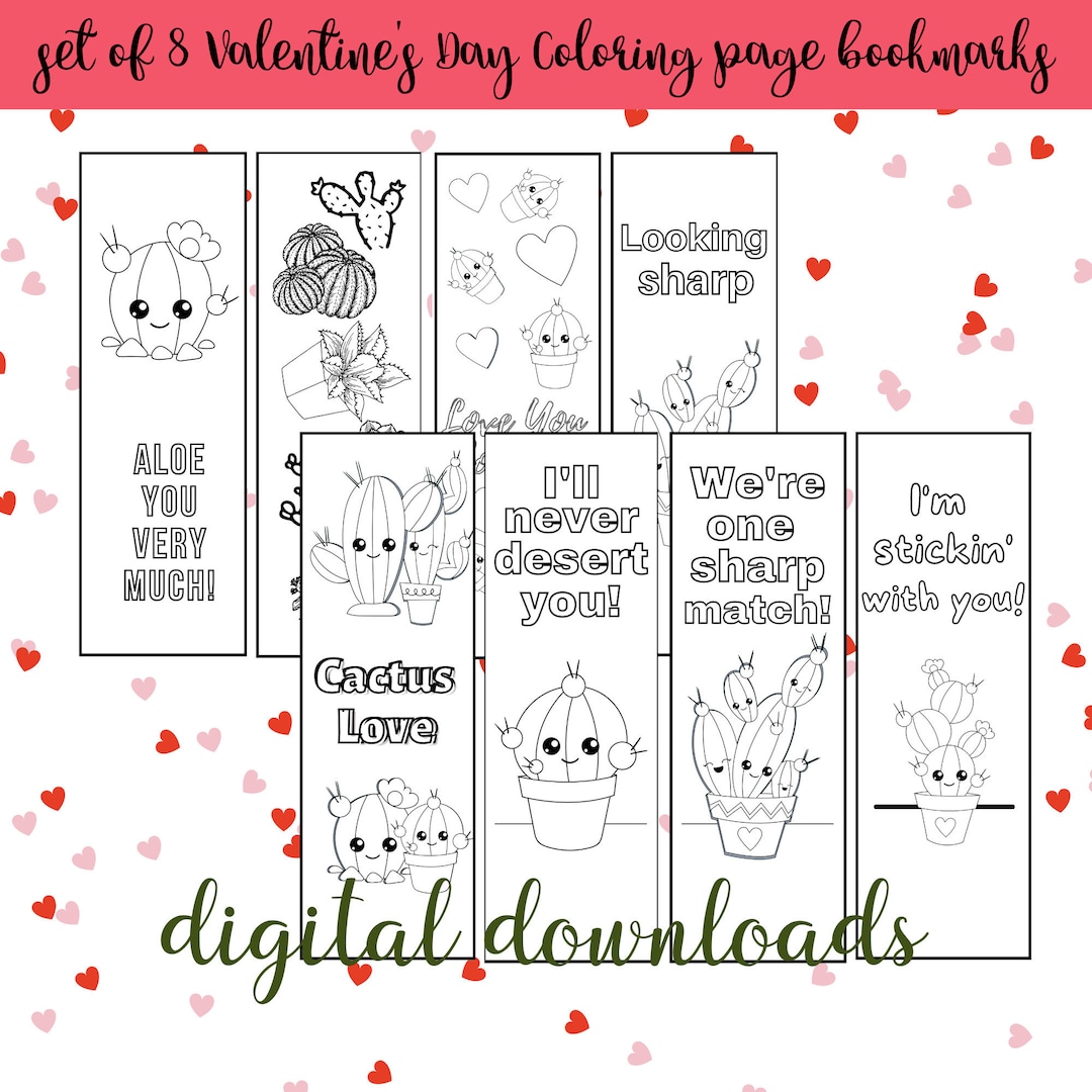 Valentine's Day Coloring Bookmarks, Coloring Bookmarks, Digital ...