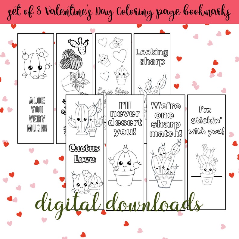 Valentine's Day Coloring Bookmarks, Coloring Bookmarks, Digital ...