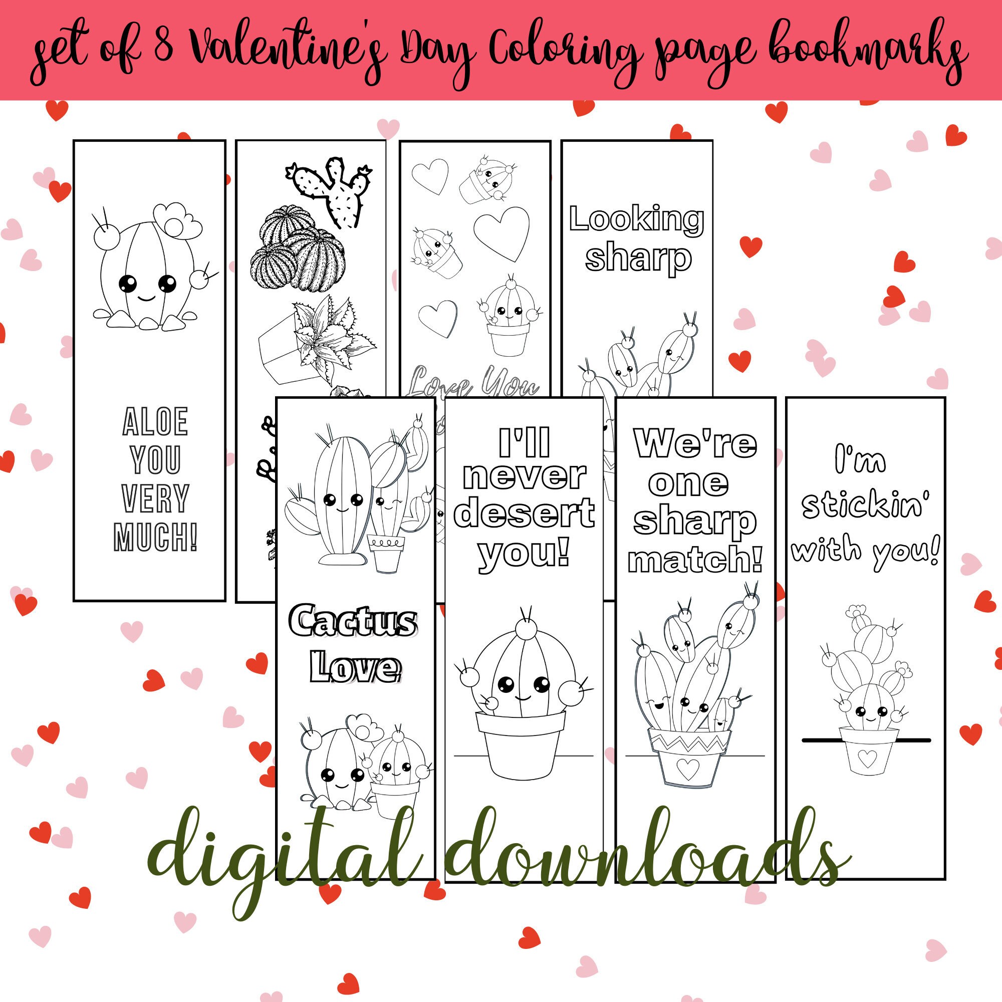 Valentine's Day Coloring Bookmarks, Coloring Bookmarks, Digital ...