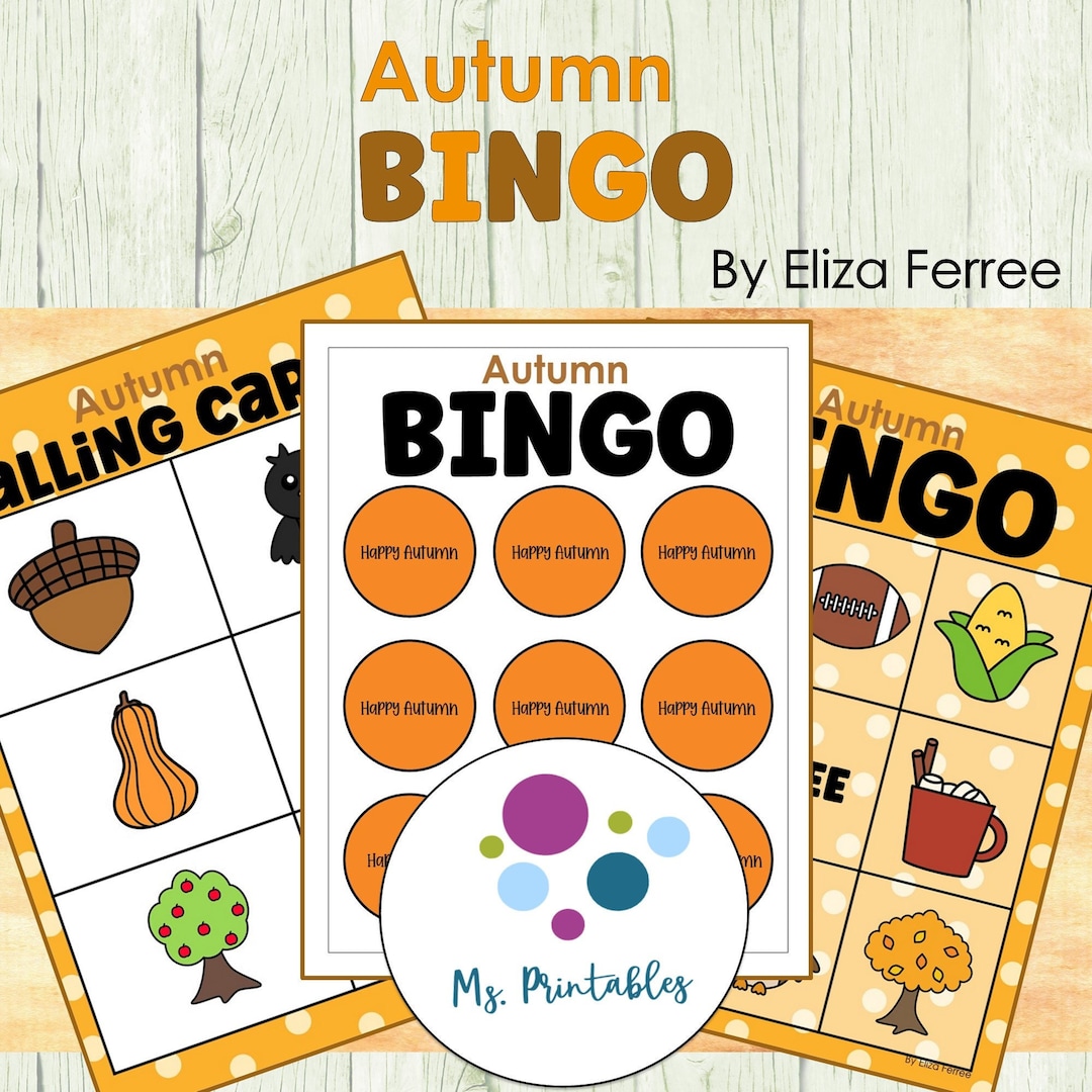 Autumn Bingo Card Printable for Kids. Bingo Calling Cards and Bingo ...