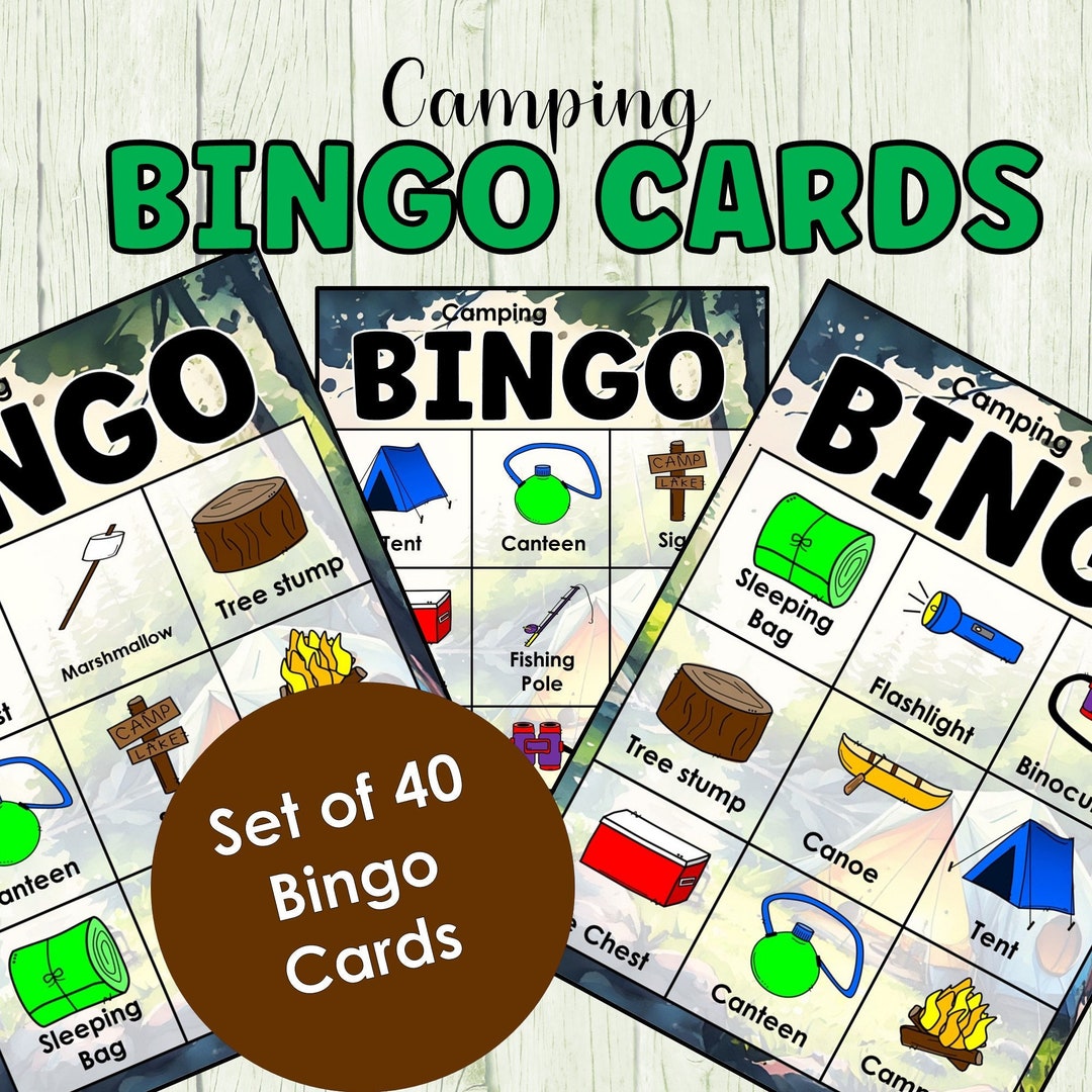 Camping Bingo Game Printable, Set of 30 Unique Bingo Cards and Calling ...