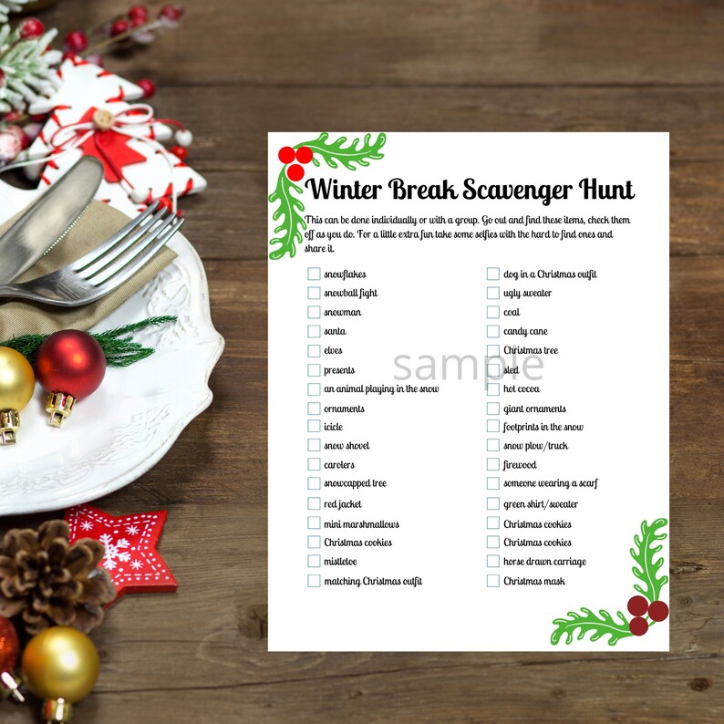 Winter Break Scavenger Hunt Printable List, Scavenger Hunt With Family ...