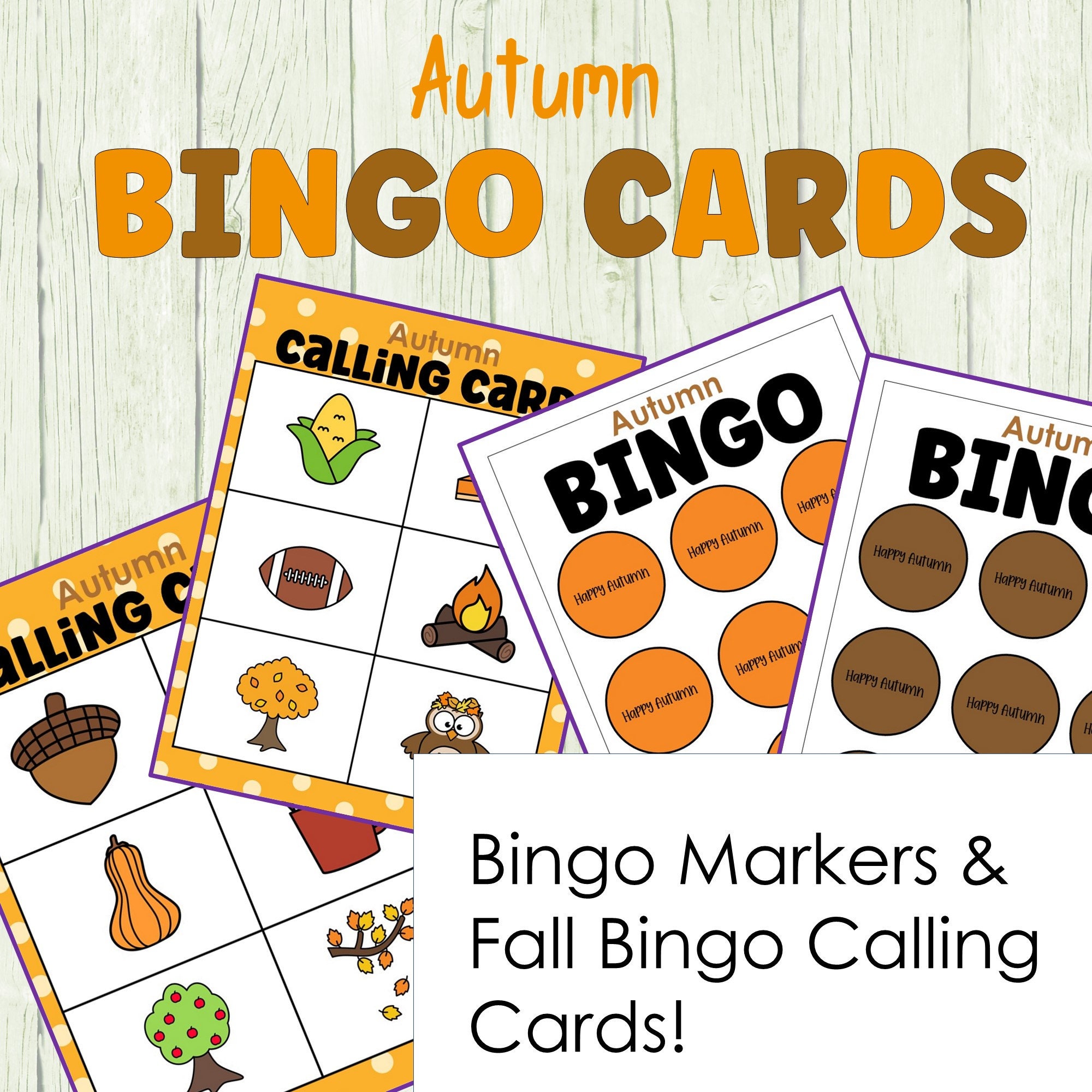Autumn Bingo Card Printable for Kids. Bingo Calling Cards and Bingo ...